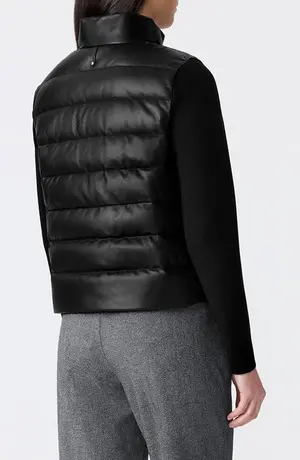 Mackage Leather & Wool Blend Hybrid Down Bomber Jacket - Black
