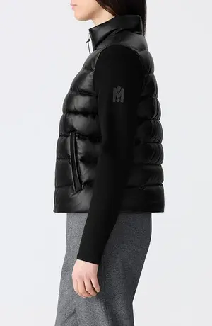 Mackage Leather & Wool Blend Hybrid Down Bomber Jacket - Black
