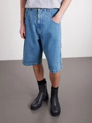 Vetements Biker Cross Embroidered Denim Shorts