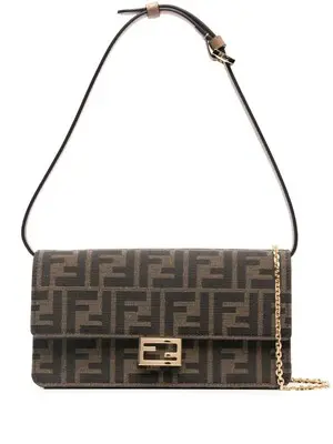 Fendi Bagette Ff Wallet On Chain - Brown