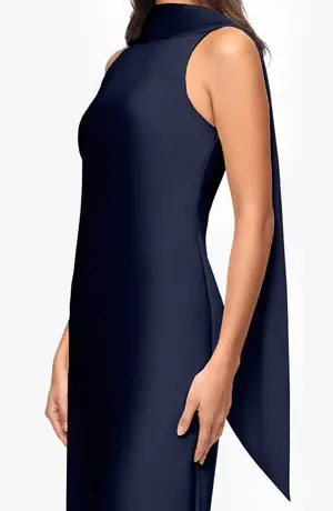 XSCAPE EVENINGS Satin Tie Back Mermaid Gown - Navy