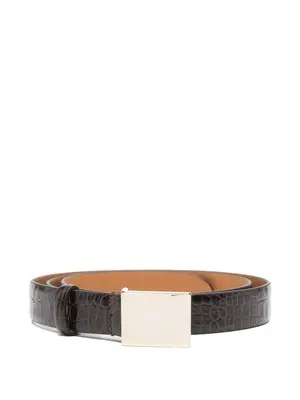 ALYSI Leather Belt With Croc Effect - Brown