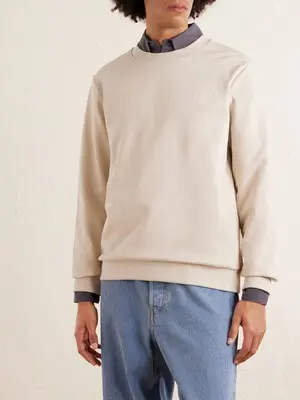 A.p.c. Logo-embroidered Cotton-blend Jersey Sweatshirt - Neutrals