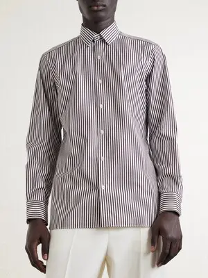 TOM FORD Slim-fit Striped Cotton-poplin Shirt - Brown
