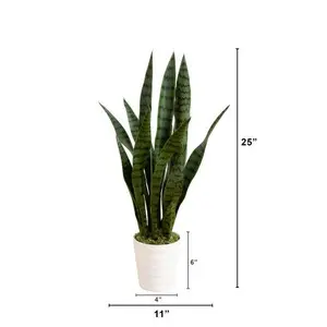 NEARLY NATURAL 2-ft Uv Resistant Artificial Sansevieria Snake Plant In White Decorative Planter