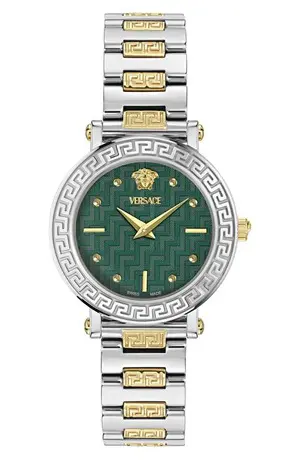 Versace Greca Sphere Petite Bracelet Watch Green/two Tone