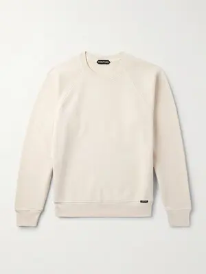 TOM FORD Logo Appliquéd Cotton-jersey Sweatshirt - Neutrals