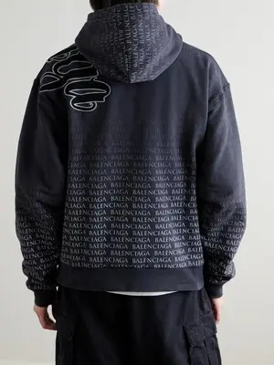 Balenciaga Oversized Logo-appliquéd Printed Cotton-jersey Zip-up Hoodie - Black