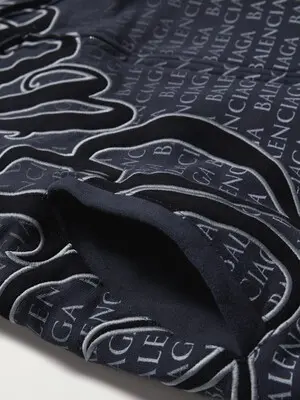 Balenciaga Oversized Logo-appliquéd Printed Cotton-jersey Zip-up Hoodie - Black