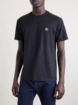 Stone Island Logo-appliquéd Garment-dyed Cotton-jersey T-shirt - Black