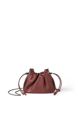 Brunello Cucinelli Soft Leather Mini Mellow Bucket Bag - Firebrick