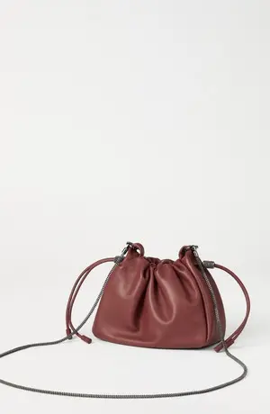 Brunello Cucinelli Soft Leather Mini Mellow Bucket Bag - Firebrick