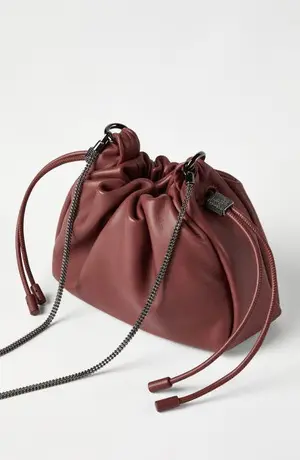 Brunello Cucinelli Soft Leather Mini Mellow Bucket Bag - Firebrick