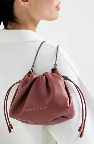 Brunello Cucinelli Soft Leather Mini Mellow Bucket Bag - Firebrick