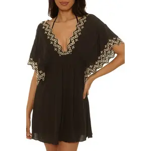 BECCA® By Rebecca Virtue Barbados Eyelet Cover-up Tunic - Black/tan
