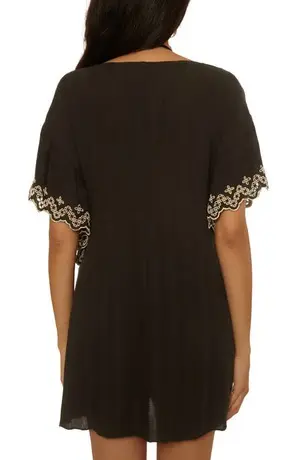 BECCA By Rebecca Virtue Barbados Eyelet Cover-up Tunic - Black/tan