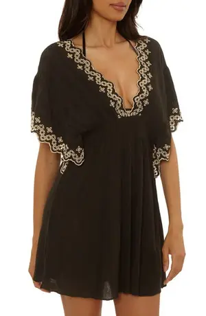 BECCA By Rebecca Virtue Barbados Eyelet Cover-up Tunic - Black/tan