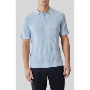 Robert Barakett Jorik Leaf Jacquard Polo Sweater - Powder Blue