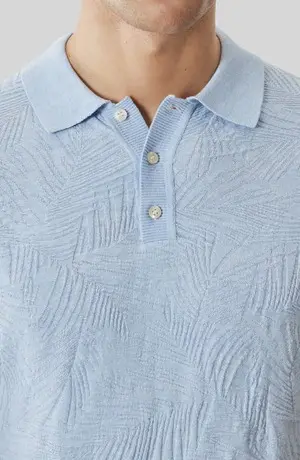 Robert Barakett Jorik Leaf Jacquard Polo Sweater - Powder Blue