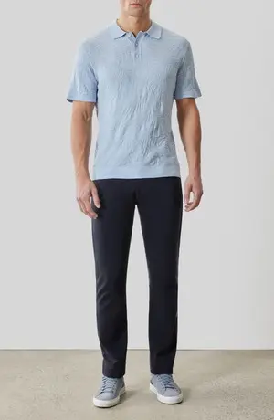 Robert Barakett Jorik Leaf Jacquard Polo Sweater - Powder Blue