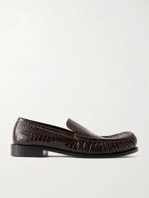 Dries Van Noten Croc-effect Leather Loafers - Brown