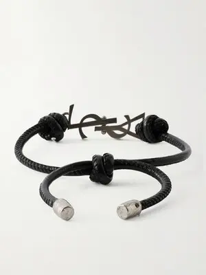 Saint Laurent Cassandre Leather Bracelet - Black