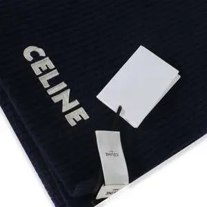 Celine Navy Ribbed Wool Logo Appliqued Scarf