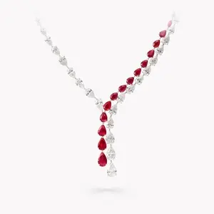 Graff Pear-shape Ruby And Diamond Cross-over Necklace - Platinum And White Gold