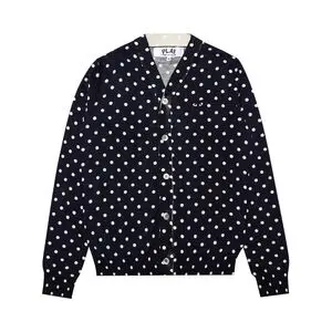 Play Comme Des Garcon Polka Dot Cardigan With Heart Applique - Black