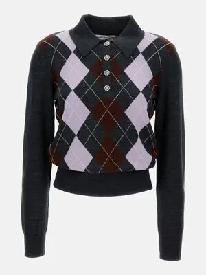 SELF-PORTRAIT Argyle Polo Shirt - Grey