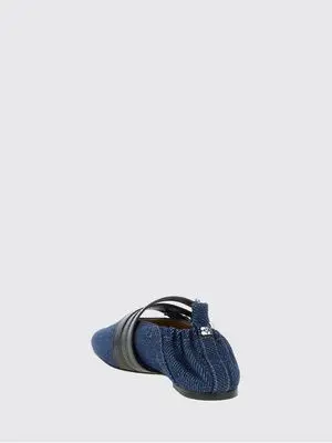 GANNI Sue Triple Ballerina Flats In Organic Cotton Denim - Blue
