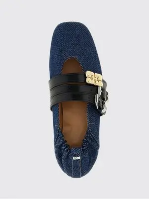 GANNI Sue Triple Ballerina Flats In Organic Cotton Denim - Blue