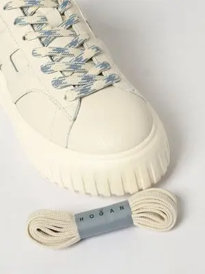 Hogan H-stripes Hammered Leather Sneakers - Gnawed Blue