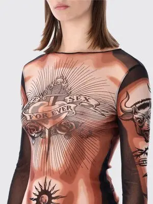 JEAN PAUL GAULTIER Re-edition "safe Sex" Tattoo Tulle Top - Multicolor