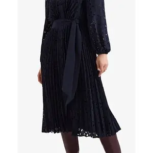 PHASE EIGHT Marina Cut-out Pleated Woven Midi Dress