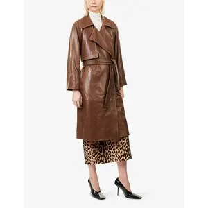 Nour Hammour Belted Leather Trench Coat