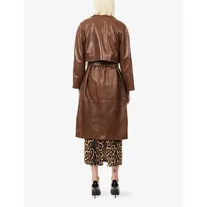 Nour Hammour Belted Leather Trench Coat