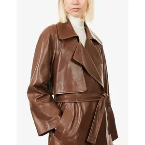 Nour Hammour Belted Leather Trench Coat