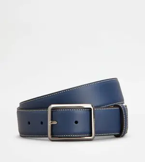 TOD'S Leather Belt With Metal Buckle - Blue