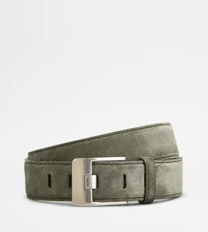 TOD'S Suede Belt With Branded Buckle - Green