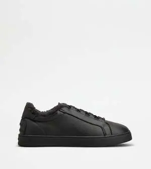 TOD'S Leather Sneakers With Shearling Lining - Black