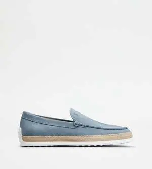 TOD'S Nubuck Slip-ons With Raffia Detailing - Light Blue