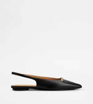 TOD'S Slingback Leather Ballerinas - Black