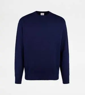 TOD'S Round-neck Pullover In Cotton - Blue