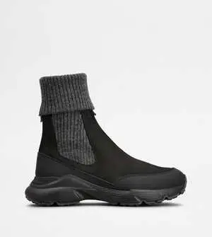 TOD'S Chelsea Boots In Nubuck And Knit - Black