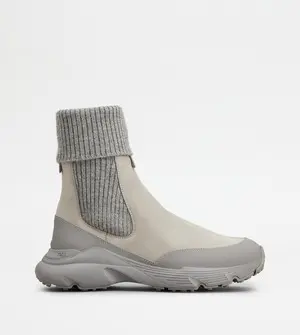 TOD'S Chelsea Boots In Nubuck And Knit - Grey