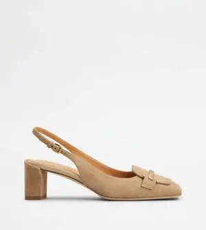 TOD'S Suede Slingback Pumps - Beige