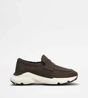 TOD'S Sporty Loafers In Nubuck With Shearling Lining - Brown