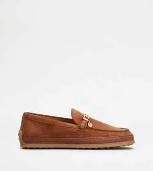 TOD'S Suede Loafers With Raffia Detailing - Brown
