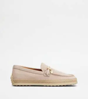 TOD'S Suede Loafers With Raffia Detailing - Pink